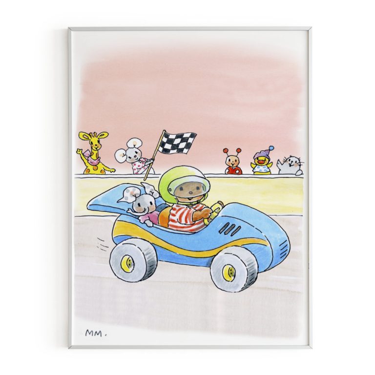 Poster Bobbi Beer met racewagen - Kidzstijl